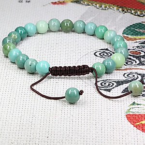 Keleny Natural Green Chrysoprase 8mm Round Beads Adjustable Braided Macrame Tassels Bracelets Unisex