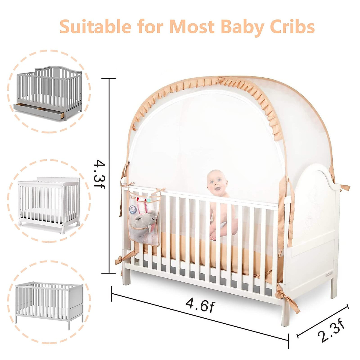JOINSI Baby Crib Pop up Tent Infant Safety Mesh Cover Net - Canopy Cover to Keep Baby from Climbing Out