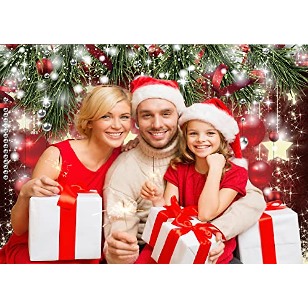 SJOLOON Christmas Backdrops Red Ball Theme Background Shining Stars Background New Year Backdrop for Christmas Party Decoration Banner Photo Shoot 12364 (10x8FT)