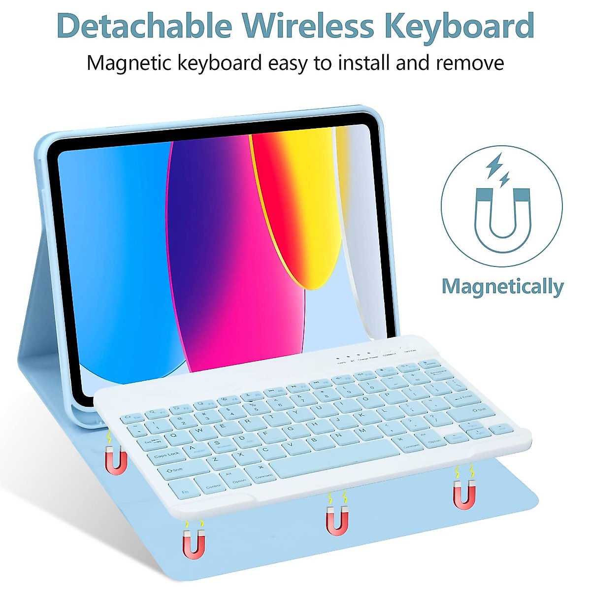 BAMCOO for iPad 10th Generation Case with Keyboard 10.9 2022, Keyboard Case for iPad with Detachable Wireless Keyboard, Rechargeable Keyboard Case with Pencil Holder for iPad 10th (Blue)