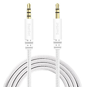 BESTGOT Audio Cable with Microphone Volume Control Aux Cord 3.5mm (4.3ft / 1.3m) for PS4 Controller, Headphones, Tablet PC, Computer, Laptop,Car,Mobile Phone and More (1 Pack White)
