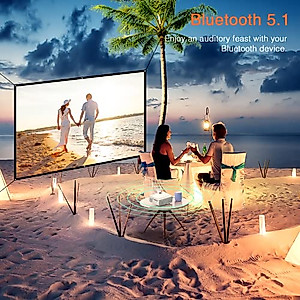 AuKing Projector with WiFi and Bluetooth, 2023 Upgraded 5G Native 1080P Projector 4K Supported with 100’’ Screen and Tripod, 380ANSI Outdoor Projector Compatible with Android/iOS/HDMI/USB/TV Box