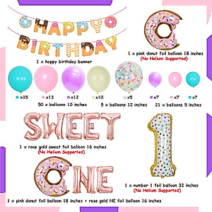 Sweet One Donut Birthday Party Decorations for Girls Donut 1st Birthday Pink Macaron Pastel Balloon Garland Arch Kit for Doughnut 1st Birthday Party Decor with Happy Birthday Banner