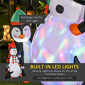 HOMCOM 6' Christmas Inflatables Outdoor Decorations Snowman with Penguins, Blow-Up Yard Christmas Decor with LED Rotating Colorful Light