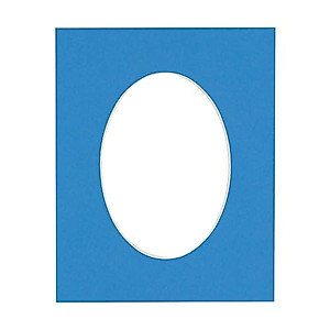 14x18 Mat Bevel Cut for 12x15 Photos - Precut Bay Blue Oval Shaped Photo Mat Board Opening - Acid Free Matte to Protect Your Pictures - Bevel Cut for Family Photos, Pack of 1 Matboard Show Kit With