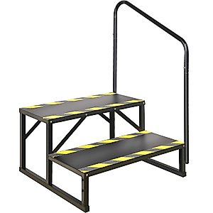 TOCRETOARE RV Steps with Handrail, Hot Tub 2 Steps with Handrail, Portable Stairs Steps for 5th Wheel RV, Mobile Home Stairs Outdoor RV Step Ladder for Camper and Porch with Non Slip Assist Handrail