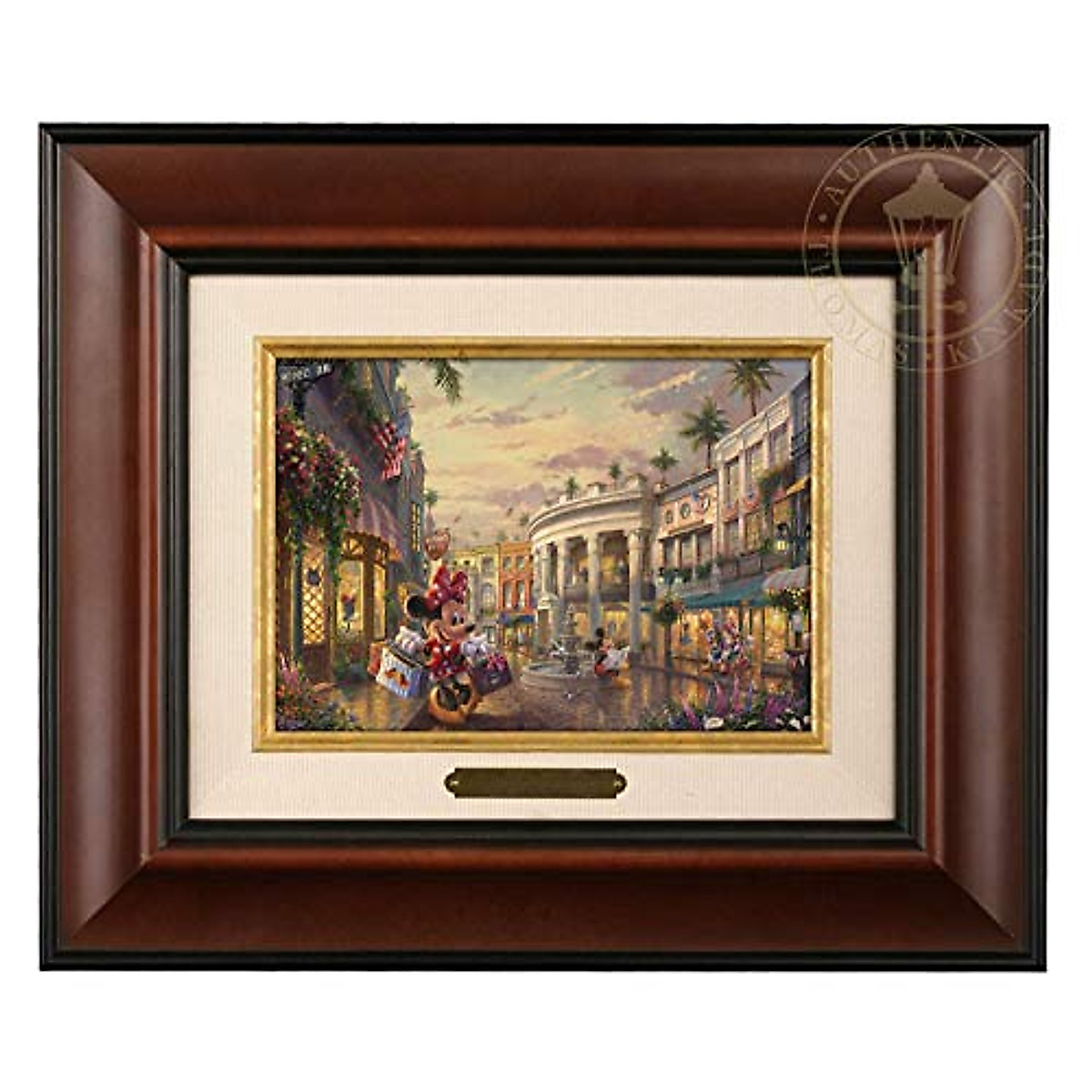 Thomas Kinkade Studios Minnie Rocks The Dots on Rodeo Drive 5 x 7 Brushwork (Burl Frame)
