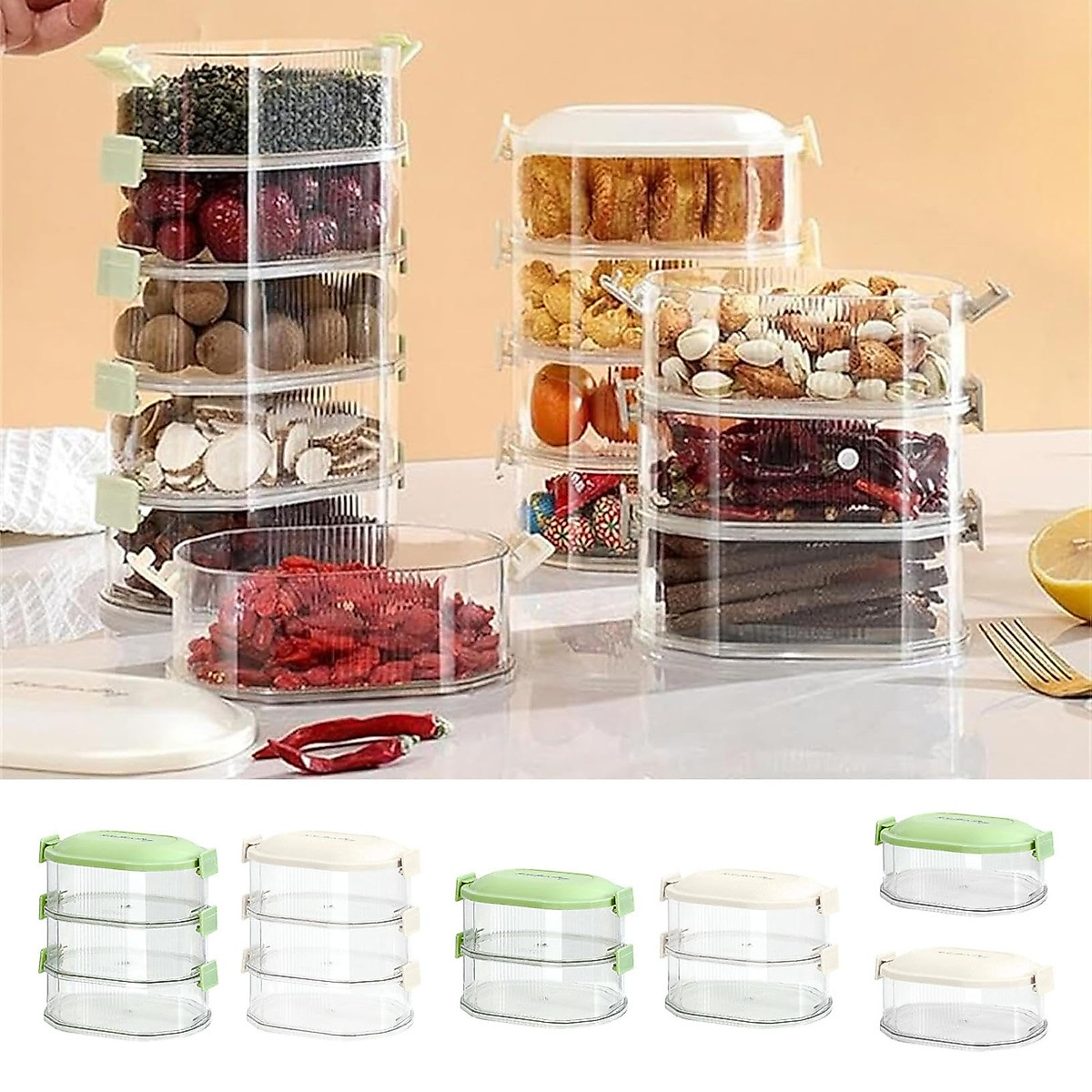 Multi Layered Seasoning Storage Box Food Storage Containers with Lids Airtight Containers Plastic for Organizing Pantry for Organizing Fruits, Vegetables, Lunches (White, Three layers)