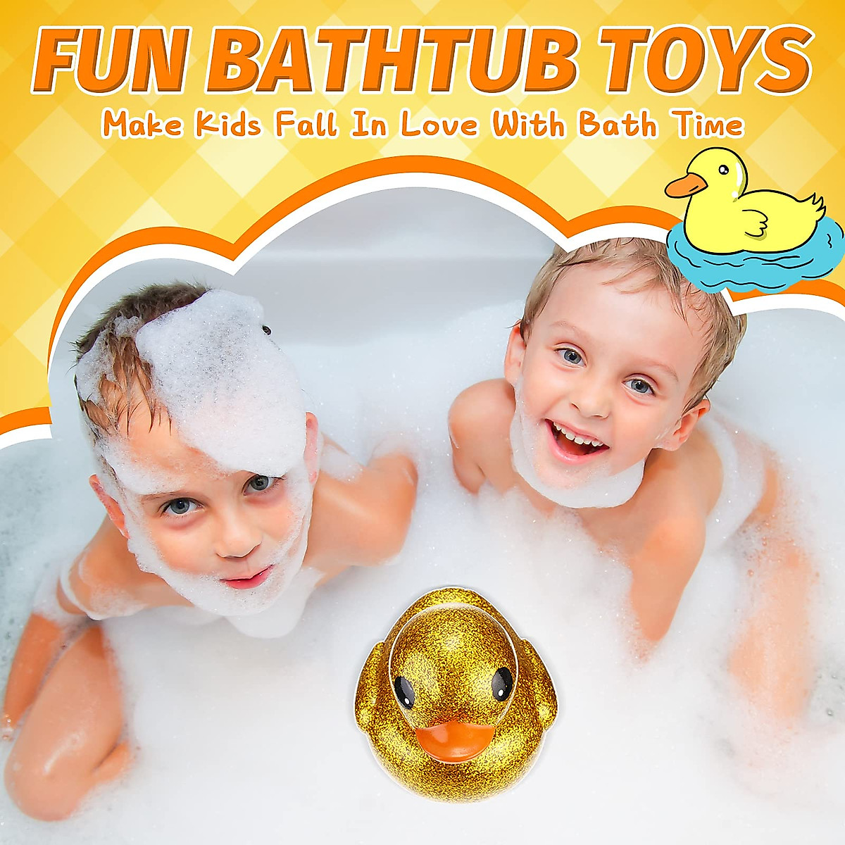 Honoson 6.89 Inch Giant Glitter Rubber Duck Big Glitter Rubber Duck Large Sparkly Duck Bath Toy with Squeaky Sound for Summer Baby Shower Birthday Party Favor Gift (Gold)