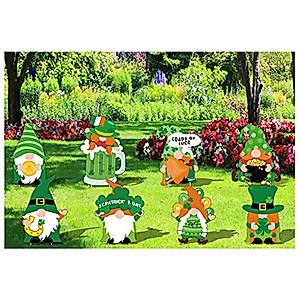 St. Patrick's Day Gnomes Yard Signs - 8 Pcs Large Outdoor Lawn Decorations Green Gnomes Decor Signs with Stakes for St. Paddy's Day Home Pathway Walkway Yard Garden Patio Party Decorations
