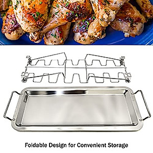 Stainless Steel Chicken Leg Wing Rack for Grill/Oven/Smoker, Multi-Purpose BBQ Roasted Chicken Rack, 14-Slot Chicken Leg Grill Rack with Drip Tray