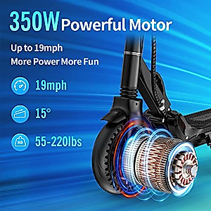 VOBETSCOOTER Electric Scooter,350W Motor,8.5" Solid Tires, 19 Miles Range, 19Mph Folding Commuter Electric Scooter for Adults