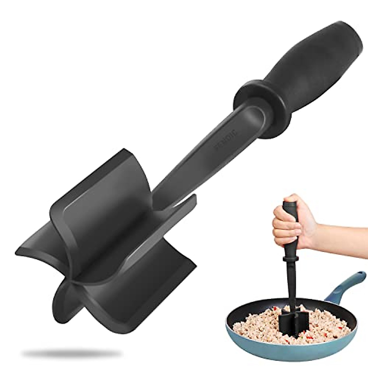 FENDIC Meat Chopper, Heat Resistant Hamburger Chopper, Non Stick Nylon Meat Chopper for Ground Beef, Hamburger meat, Ground Turkey, Ground Beef Smasher & Ground Meat Chopper, Potato Masher - Black…