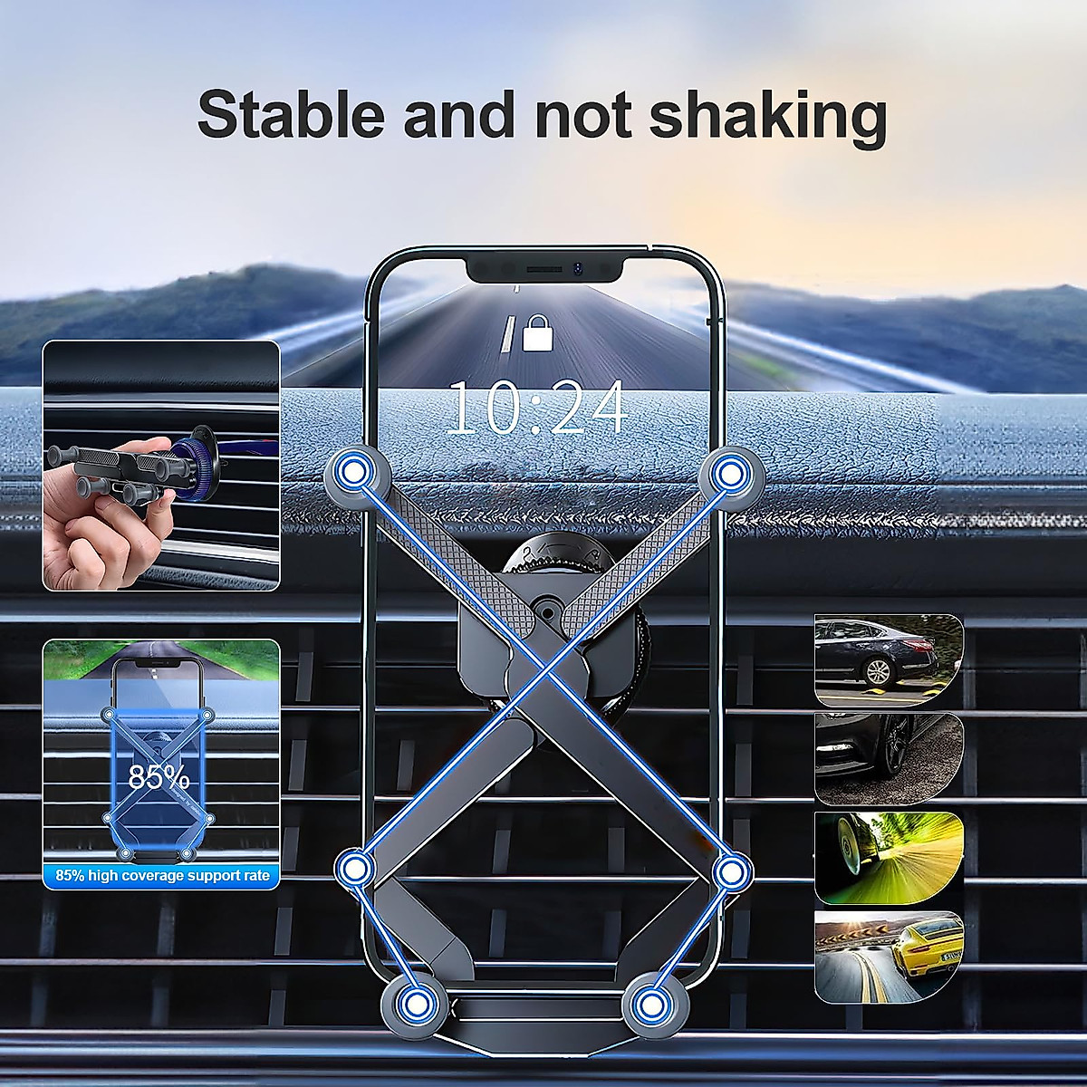 Phone Holder Car Invisible, Invisible Rotatable Air Vent Mount Car Phone Holder 360° Anti-Shake Universal Phone Mount, Adjustable Cell Phone Holder for Car Dashboard & Air Vent (Black,Knob Version)