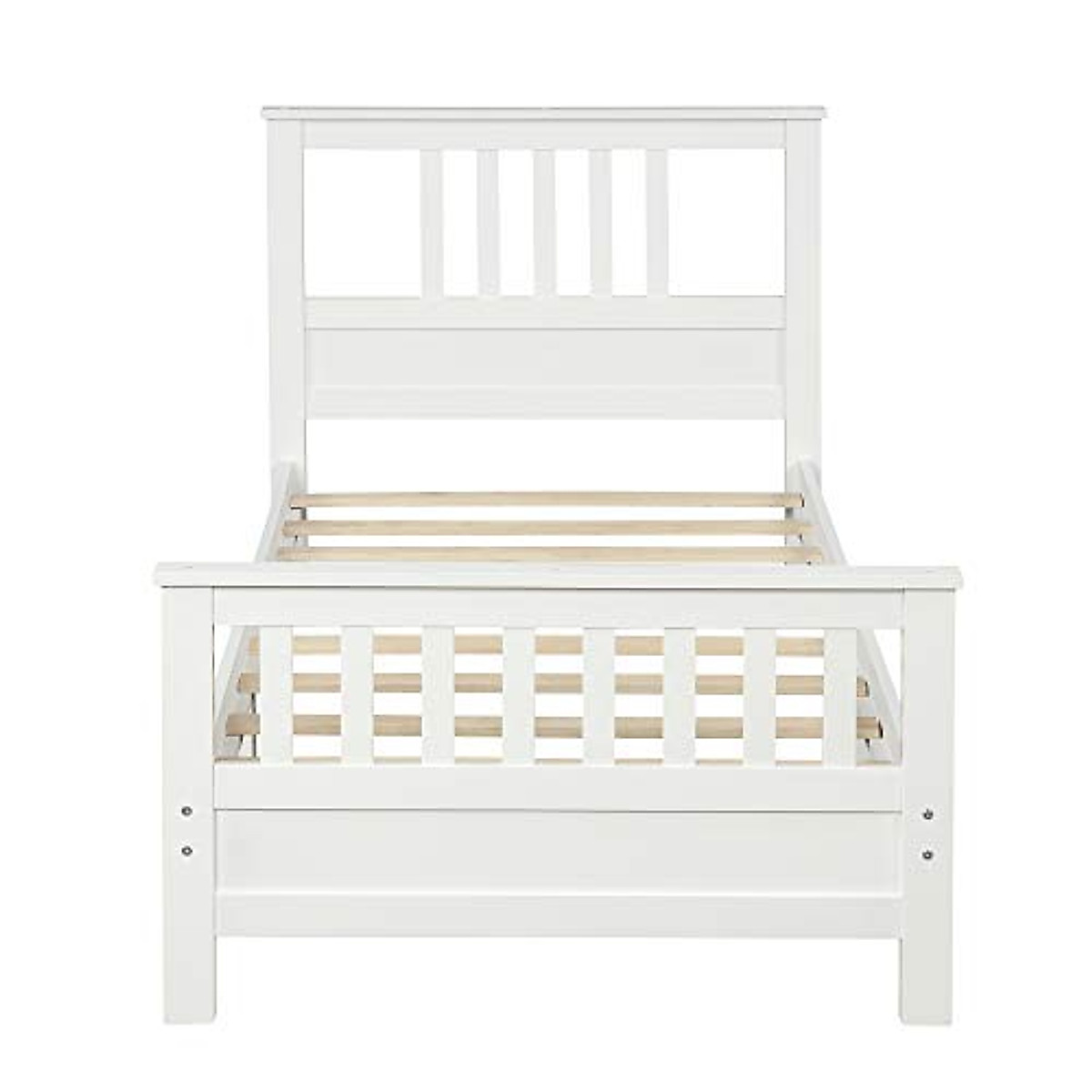 POCIYIHOME Twin Wood Platform Bed with Headboard and Footboard, Modern Bed Frame with Solid Wood Slat and Support Legs for Bedroom, Simple and Classic Design,No Box Spring Need, White (Twin)