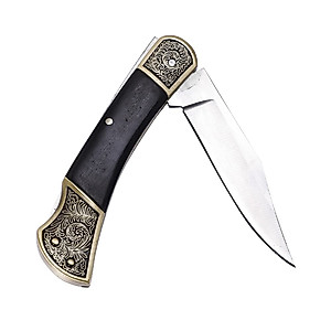 FU-GLBY Embossing Bolster Pocket Folding knife Wood handle EDC Knives Tools (black)