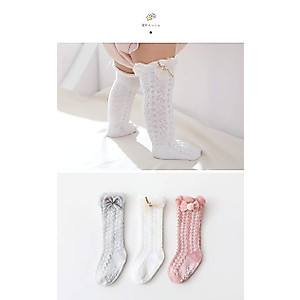 Apone Fatu Baby Knee High Socks Non Slip Grip Ankle Socks Ruffled Long Stockings for Infants Toddlers Kids Boys Girls (as1, age, 0_month, 6_months, Pink/White/Gray)