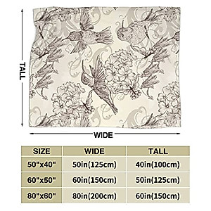 Hummingbird Fleece Blanket Throw Blanket, Ultra-Soft Cozy Micro Fleece Blanket for Sofa, Couch, Bed, Camping, Travel, & Car Use-All Seasons Suitable80 X60