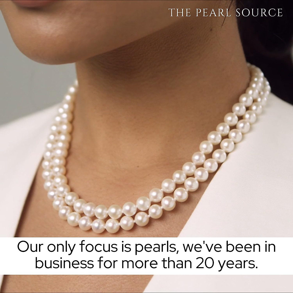 The Pearl Source 6.5-7.0mm AAA Quality Double Strand White Freshwater Cultured Pearl Necklace for Women in 18-19" Princess Length