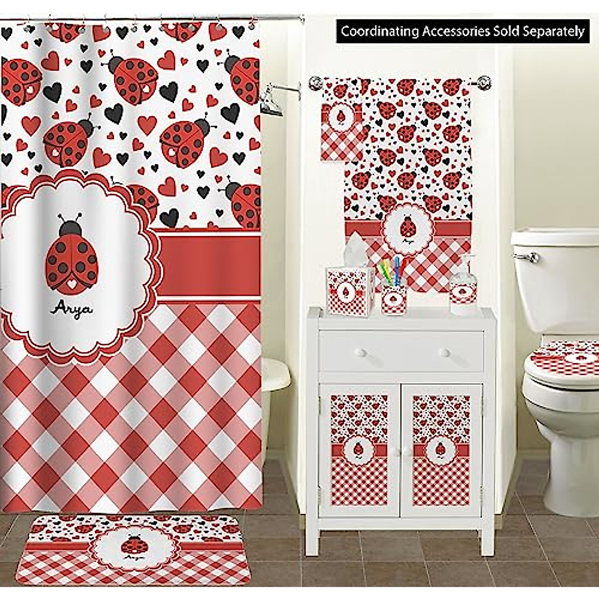 RNK Shops Ladybugs & Gingham Waste Basket - Single Sided (Black) (Personalized)