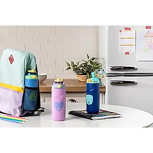 Ello Ellies 12oz Vacuum Insulated Stainless Steel Kids Water Bottle with Straw and Built-in Carrying Handle and Leak-Proof Locking Lid for School Backpack, Lunchbox and Outdoor Sports, Cat