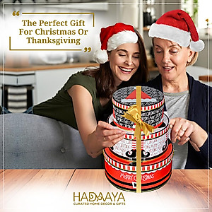 hadaaya Pack of 3 Round Metal Nesting Tins – Stackable Storage Containers with Lids for Kids' Cookies, Candy, Snacks, Crafts & Kitchen – Fun Xmas Elf Hat Design