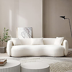 LyuHome Curved Sofa Couch for Living Room, Small Cream Couch, Mid-Century Modern Comfy Cloud Couch for Small Spaces,Bedroom Apartment 94" Beige