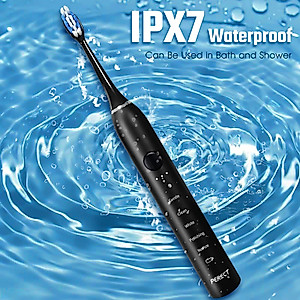 PERECT Sonic Electric Toothbrush for Adults, Rechargeable Sonic Electric Toothbrush with 6 Brush Heads, 1 Charge for 90 Days,IPX7 Waterproof 5 Modes 3 Intensities, Smart Timer, Black