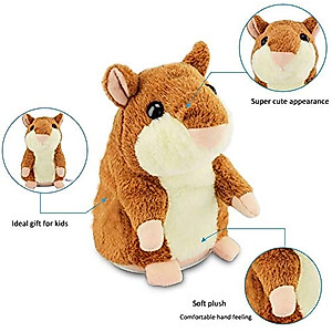 Qwifyu Talking Hamster, Interactive Stuffed Plush Animal Talking Toy Cute Sound Effects with Repeats Your Said Voice, Best Buddy for Kids Gift Age 3+ (Brown)