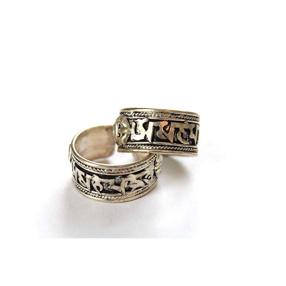 Bohemian Style Tibetan Om Adjustable Ring | Argentium Plated Stainless Steel Jewelry From Nepal