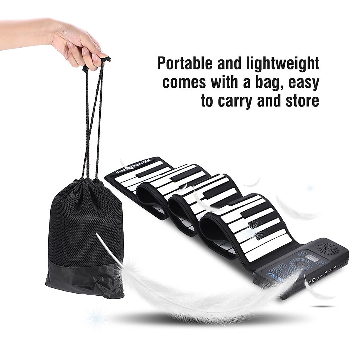 Roll Up Piano 88 Keyboard Aufrollbares Klavier Tasten,Electronic Keyboard Hand Rolling Up Piano Built in 1100mAh Li on Battery(Rolling Up Piano+Pedal+USB Cable+DC Power Cable+Storage Bag)