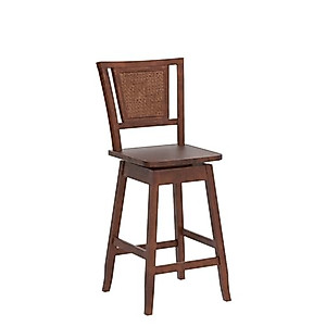COSTWAY Bar Stools Set of 2, 24.5 Inch Counter Height Bar Stool with Rattan Back, 360°Swivel Seat, Comfortable Footrests, Rubber Wood Bar Stools for Kitchen Island, Dining Room, Cafe, Pub (2)