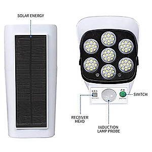Outdoor Motion Sensor Solar Lights 2000 Lumens 77 LEDs Spotlight With Remote Controller FloodLights Outdoor IP66 Waterproof, Wireless Dummy Decoy Fake Security Camera for Porch Garden Patio Driveway