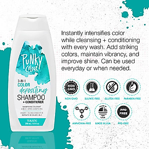 Punky Tealistic 3-in-1 Color Depositing Shampoo & Conditioner with Shea Butter and Pro Vitamin B that helps Nourish and Strengthen Hair, 8.5 oz