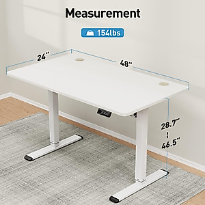MOUNTUP Height Adjustable Electric Standing Desk Whole-Piece, 48 x 24 Inches Quick Assembly Sit Stand Desk, Stand Up Desk with Memory Controller, Ergonomic Desk, White