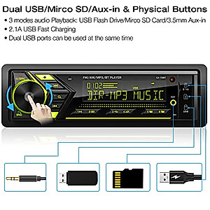 Bluetooth Car Stereo Marine Radio: Single Din LCD Display Audio - Multimedia MP3 Player with FM/AM Radio | Dual USB/SD Card/AUX-in | 2.1A Quick Charge | APP Control | IR Remote