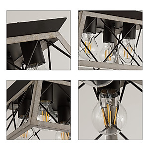 Q&S Farmhouse Ceiling Light OAK Semi Flush Mount Vintage 4-Light Square Rustic Island Light Fixtures for Entryway Hallway Dining Room Living Room Bedroom