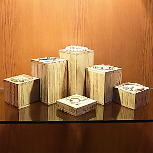 MOOCA Wooden 6 Pcs Square Risers for Display Jewelry and Accessories Display Stand Wooden Risers For Jewelry Figurine, Oak