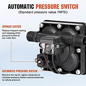 YOUNGTREE RV Fresh Water Pressure Pump 12V 5.5GPM 70PSI, On Demand Self Priming Water Pump 12Volt include 3/4" Garden Hose Adapters for Yacht Agricultural Irrigation Spraying Kitchen