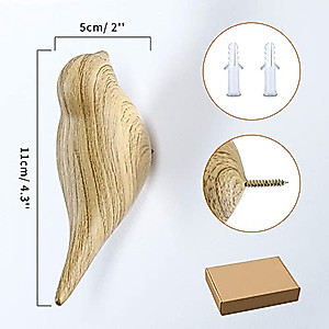 2PCS Bird Wall Hooks Coat Hooks Wooden Coat Hanger Wall Mounted Art Decor for Hanging Towels Hat Rack in Entryway Bathroom Kitchen (2PSCWOOD)