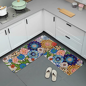 ASPMIZ Boho Kitchen Mat 2 PCS Cushioned Anti-Fatigue Kitchen Rugs Non Slip Memory Foam Kitchen Mats and Rugs Farmhouse Kitchen Comfort Floor Mats for Home & Office, 18'' x 48'' + 18'' x 30'', Bohemian