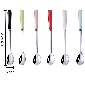 Goeielewe Dinner Spoons Set of 6, Stainless Steel Iced Teaspoons with Ceramic Handle 6.8-Inch Long Soup Tablespoons Espresso Coffee Spoons Candy-Colored Mixing Spoon - Mixed Color