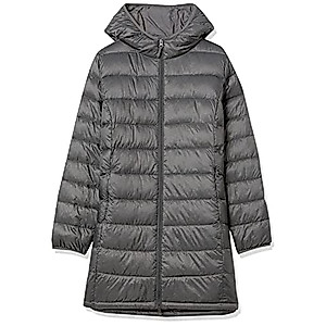 Amazon Essentials Women's Lightweight Water-Resistant Hooded Puffer Coat (Available in Plus Size), Charcoal Heather, X-Large