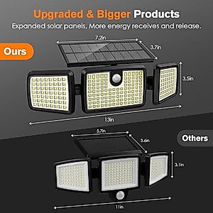 Solar Lights Outdoor, 3 Head Solar Motion Lights Outdoor with 2500LM 232 LEDs High Brightness, Built-in Bigger Tempered Glass Solar Panel, Sensitive PIR Motion Inductor(2-Pack)