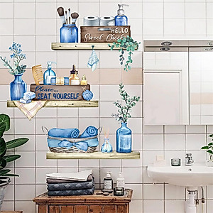 Blue Towel Shelf Wall Stickers, sacinora Cosmetic Brush Organizer DIY Wall Decals Removable Vinyl Peel and Stick for Boys Man Bathroom Restroom Toilet Art Home Decoration