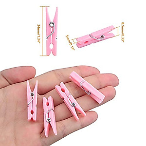 100 Piece Pink Plastic Photo Clips Small Laundry Clothespins Clips Decorative Craft Paper Clips for String Fairy Lights Picture Home Office Decor, 34 x 5 x 8.5 mm