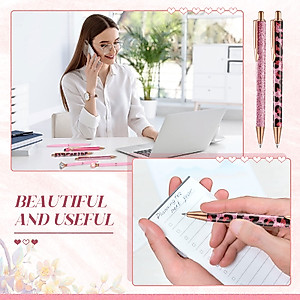 Qeeenar 6 Pcs Ballpoint Pens Set Metal Crystal Diamond Pen for Journaling Glitter Pretty Cute Stationery Black Ink Fancy Gifts for Women Girls Teacher Office Wedding School Supplies(Pink Series)