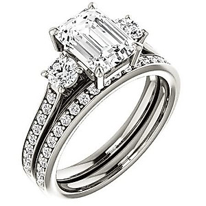 4 CT Emerald Colorless Moissanite Engagement Ring Sets for Women/Her, Wedding Bridal Ring Set,Eternity Sterling Silver Solid Diamond Solitaire Prong Anniversary Promise Gift for Ring (7)