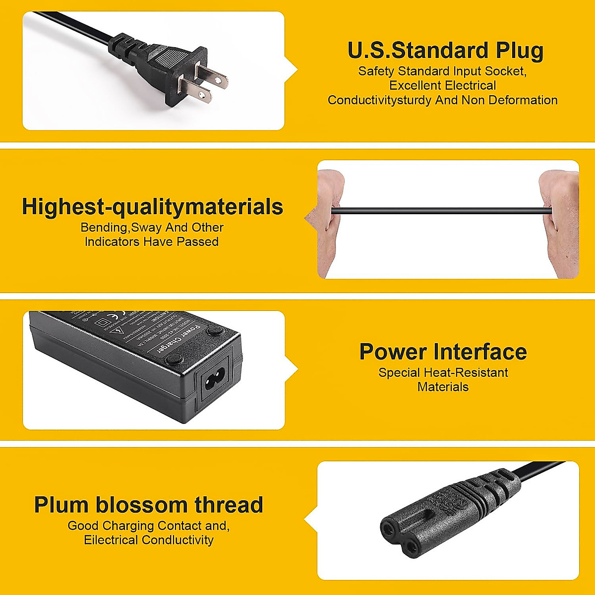 42V 2A Charger 1 Prong for 36V Lithium Ebike Escooter Compatible with Gotrax and All Brands' Electric Bike Scooter 5.5mm Plug