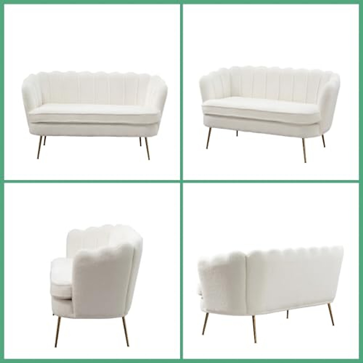 UFINEGO Curved Sofa Boucle Loveseat 59" Wide Modern Boucle Loveseat Upgrade Your Living Room with Our Curved Sofa - Featuring Gold Metal Legs and Full-Body Boucle Fabric, Ivory